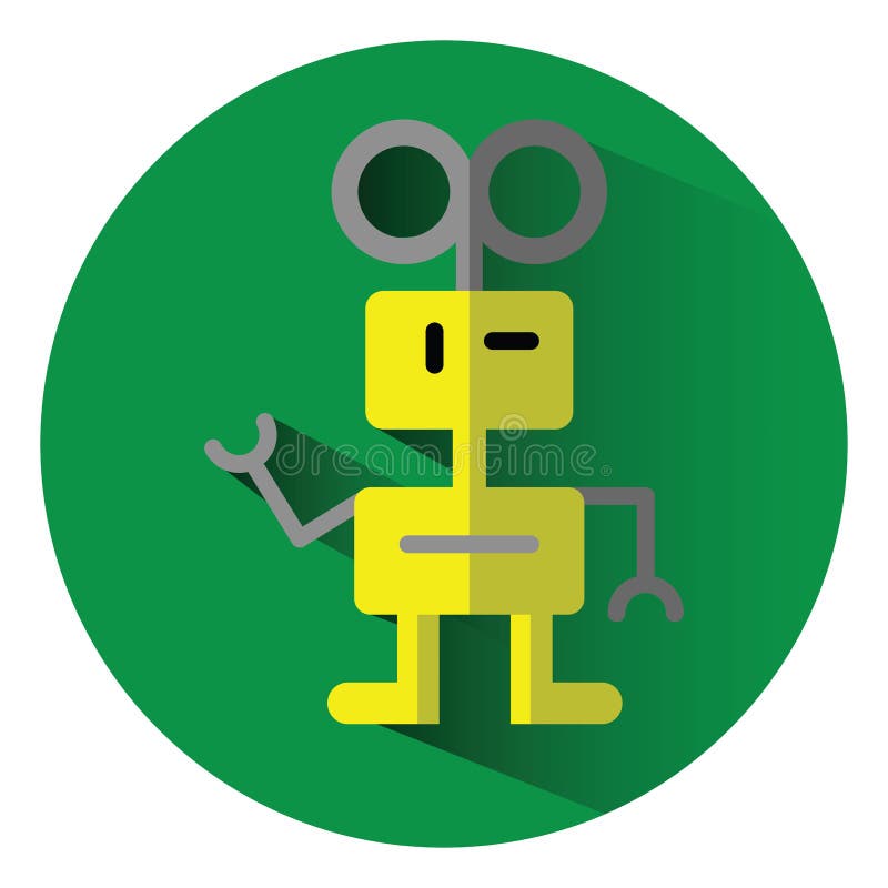 Yellow robot toy, icon stock vector. Illustration of technology - 261065630