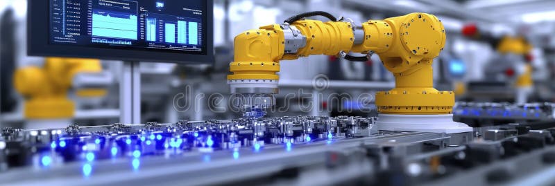 Yellow Robotic Arm Assembling Electronic Components Stock Illustration ...