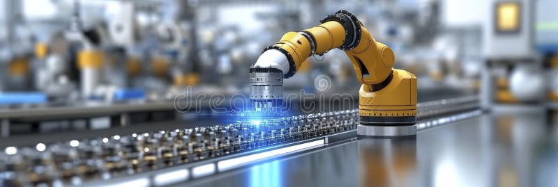 Yellow Robotic Arm in High-tech Industrial Setting Stock Illustration ...