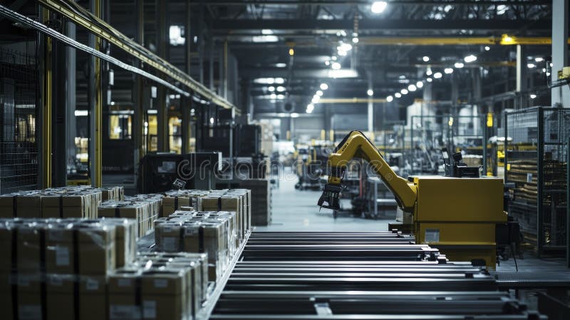 Yellow Robotic Arm Working Efficiently in a Warehouse Stock Illustration - Illustration of ...