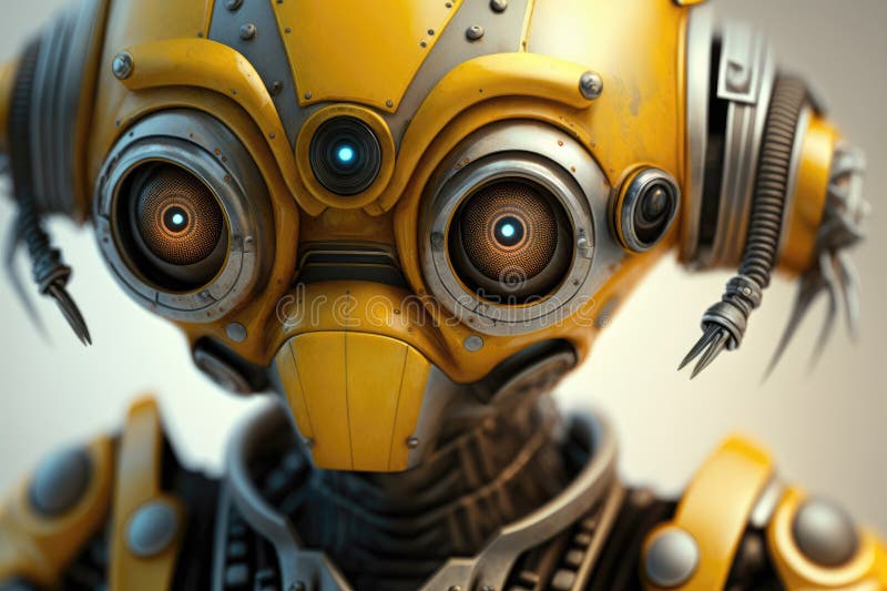 Yellow Robotic Character Portrait Looking at Camera for Technology ...