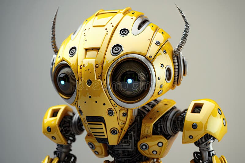 Yellow Robotic Character Portrait Looking at Camera for Web and Print ...