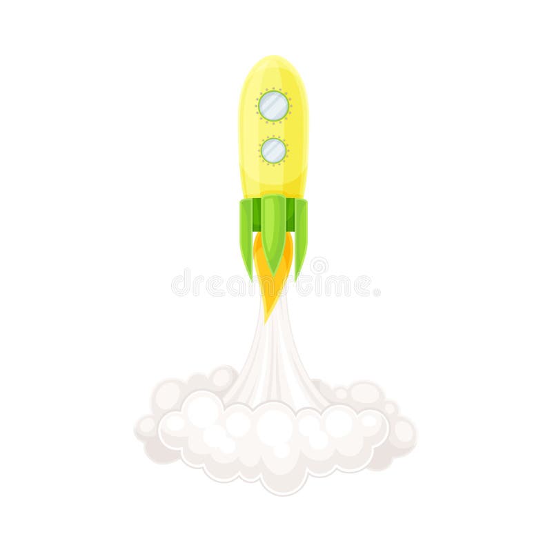 Yellow Rocket As Spacecraft with Engine Exhaust Launching in Space ...