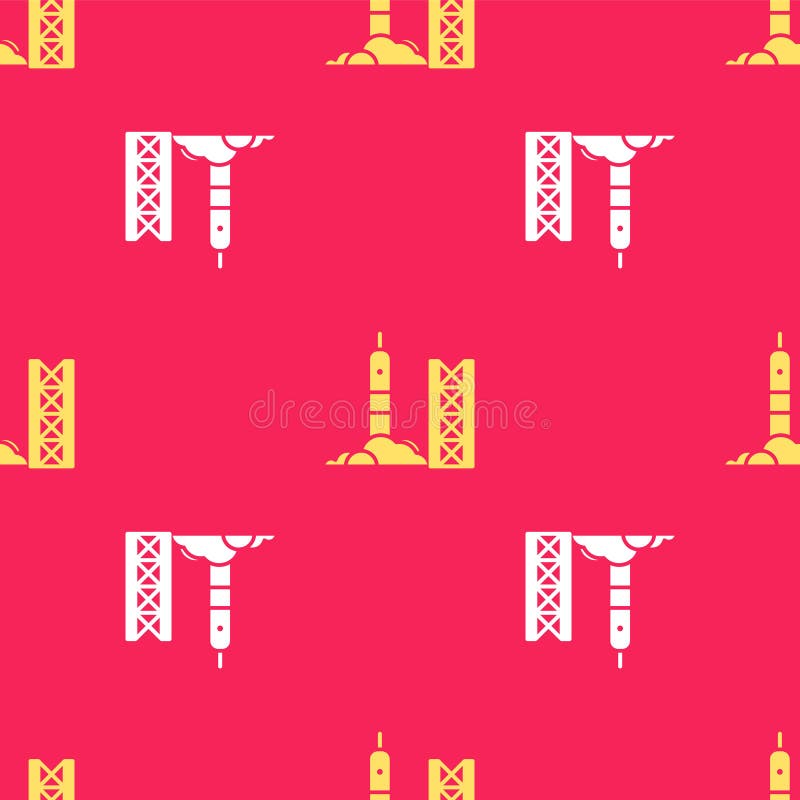 Yellow Rocket Launch from the Spaceport Icon Isolated Seamless Pattern ...