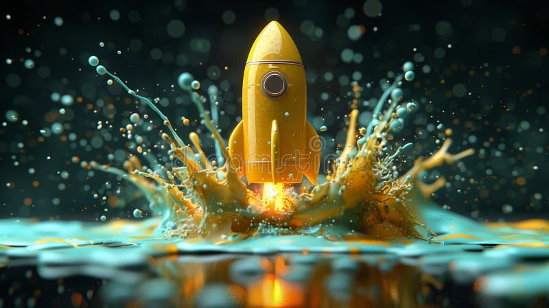 Yellow Rocket Launching through Paint Splash Stock Image - Image of ...
