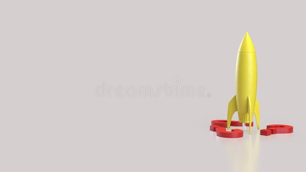 The Yellow Rocket and Red Question Mark for Startup Concept 3d ...