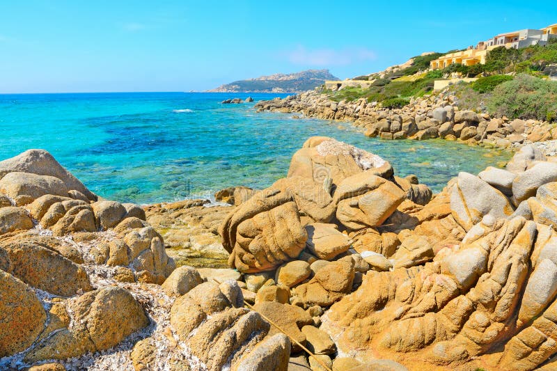 Yellow Rocks in Santa Reparata Beach Stock Photo - Image of shoreline ...