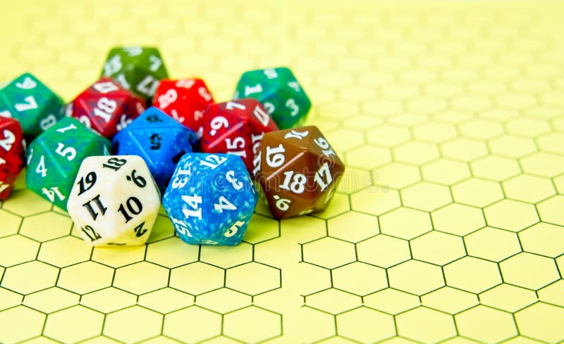 Yellow Role-playing Board with Several Colored Dice Stock Image - Image ...