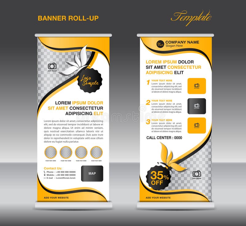 Yellow Roll Up Banner, Stand Template, Banner Design Stock Vector ...