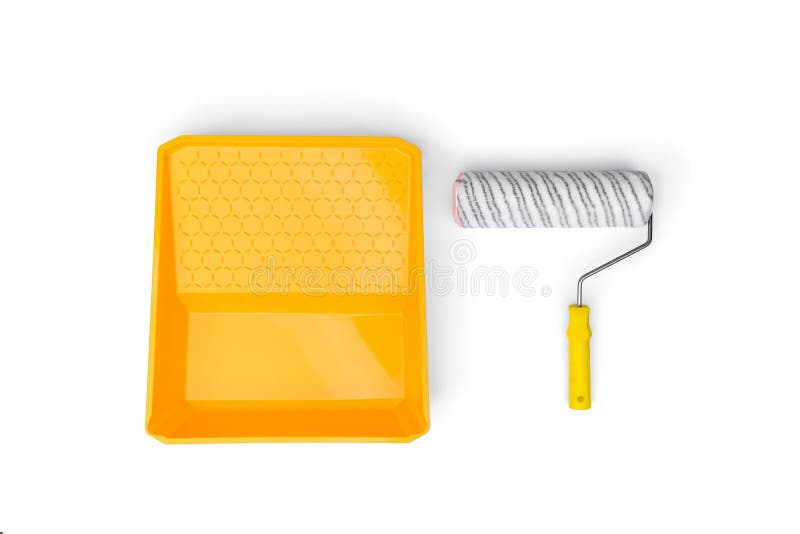 Yellow Roller Tray and Roller Isolated on White Background. Stock Image ...
