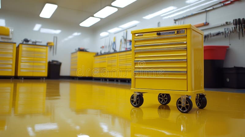 Yellow Rolling Tool Cabinet in a Modern Workshop Stock Illustration ...