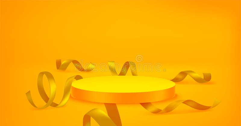 Yellow Room with Podium and Ribbons. Template for Design. Vector 3d ...