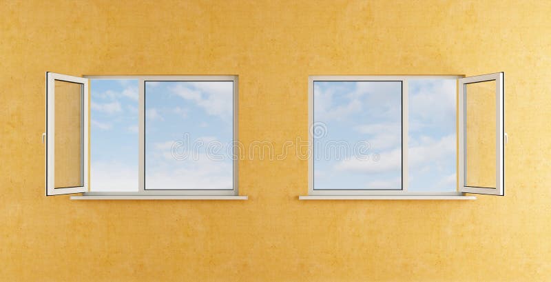 Yellow Room with Two Open Windows Stock Illustration - Illustration of ...