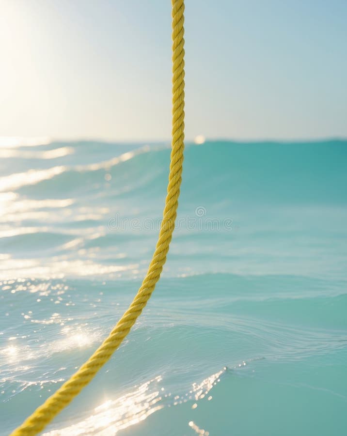A Yellow Rope Floating in the Ocean on a Sunny Day Stock Image - Image ...