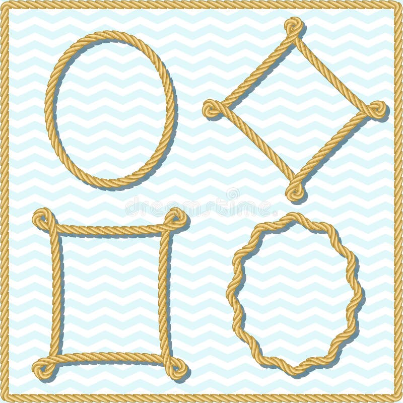 Yellow Rope Frames with Shadows. Set of Woven Borders with Knots and ...