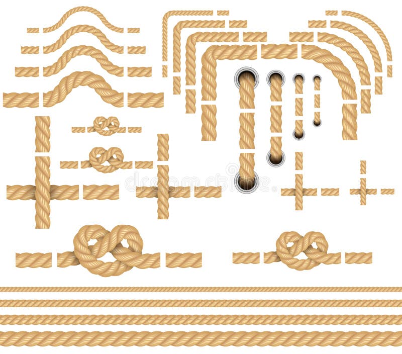 Yellow Rope Vector Border Elements with Rope Knots, Intersections ...