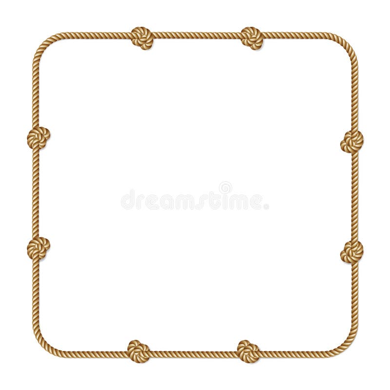 Yellow Rope Woven Vector Border with Rope Knots, Vertical Vector Frame ...