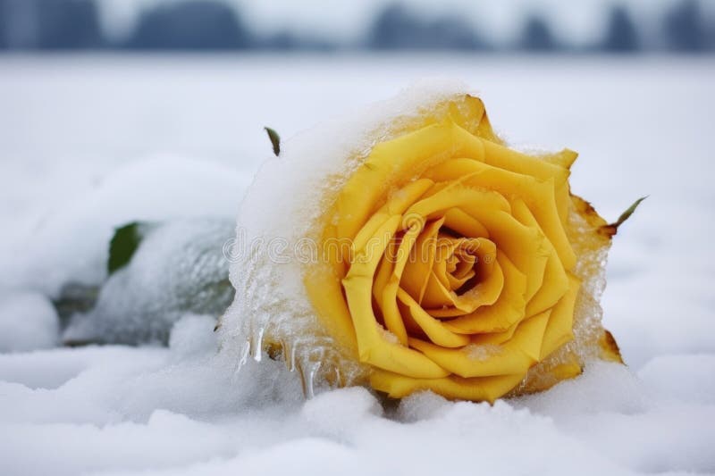 A Yellow Rose Encased in Ice, Placed on a Bed of Snow Stock Image ...