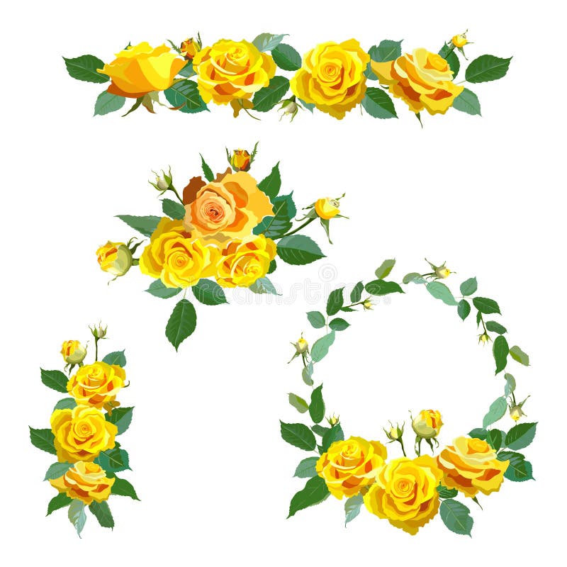 Yellow Rose Flower Illustrations. Frames, Borders Elements. Stock ...
