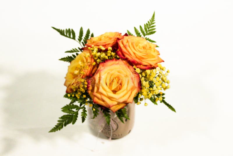 Yellow Rose Flowers Arrangement Isolated on White Stock Image - Image ...