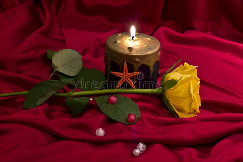 Yellow roses with candles stock photo. Image of valentine - 28501496