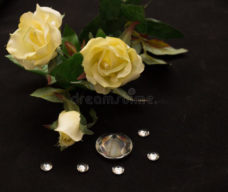 Yellow Roses with Diamond Shaped Jewelry Stock Photo - Image of stones ...