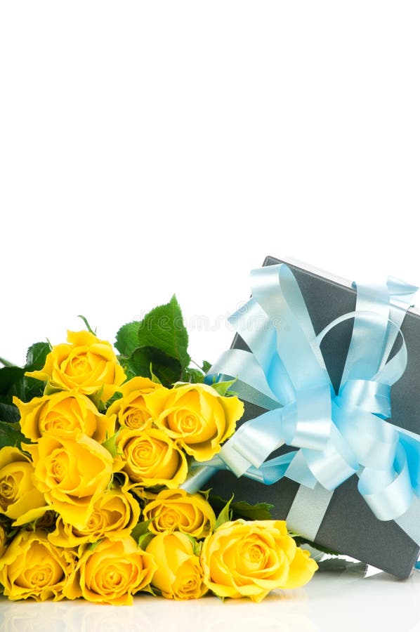 Yellow roses with gift box stock image. Image of fresh - 27615469