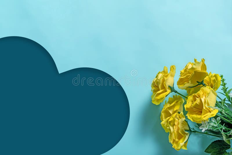 Yellow Roses in Heart Shape on Blue Background Corner for Text with ...