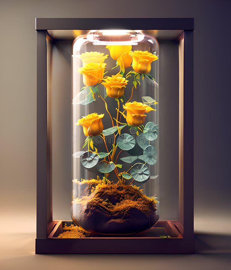 Yellow Roses Inside a Glass Box, AI Stock Photo - Image of holiday ...