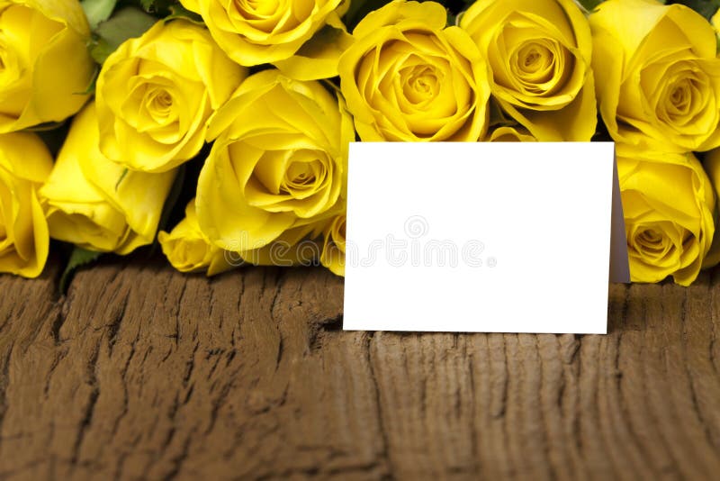 Yellow Roses with a Writable Card Stock Photo - Image of heart, sign ...