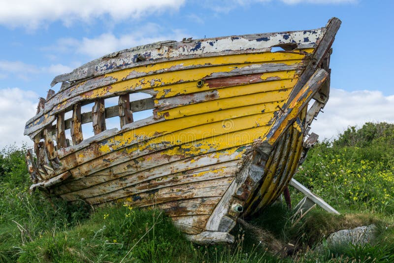 Yellow Rotten Boat stock photo. Image of ireland, yellow - 75621606