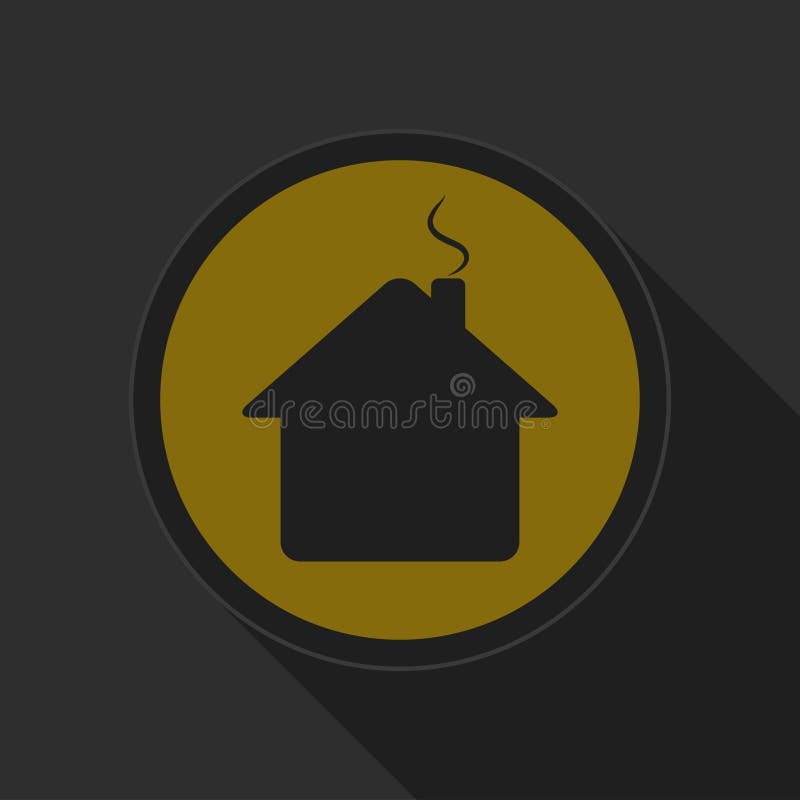 Yellow Round Button - Black Home with Chimney Icon Stock Vector ...