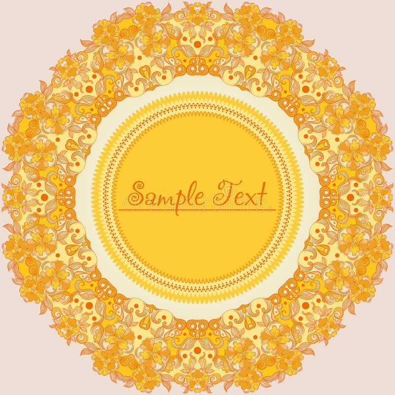 Yellow Round Decorative Flower Frame Stock Illustration - Illustration ...