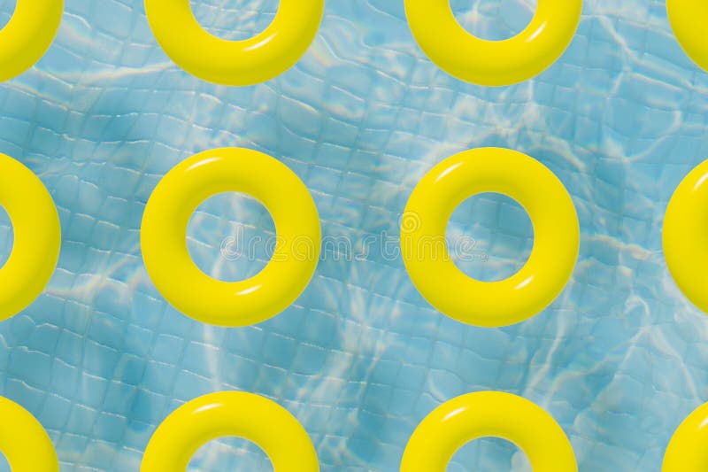 Yellow Round Donut Pool Float Pattern in a Bright Blue Swimming Pool ...