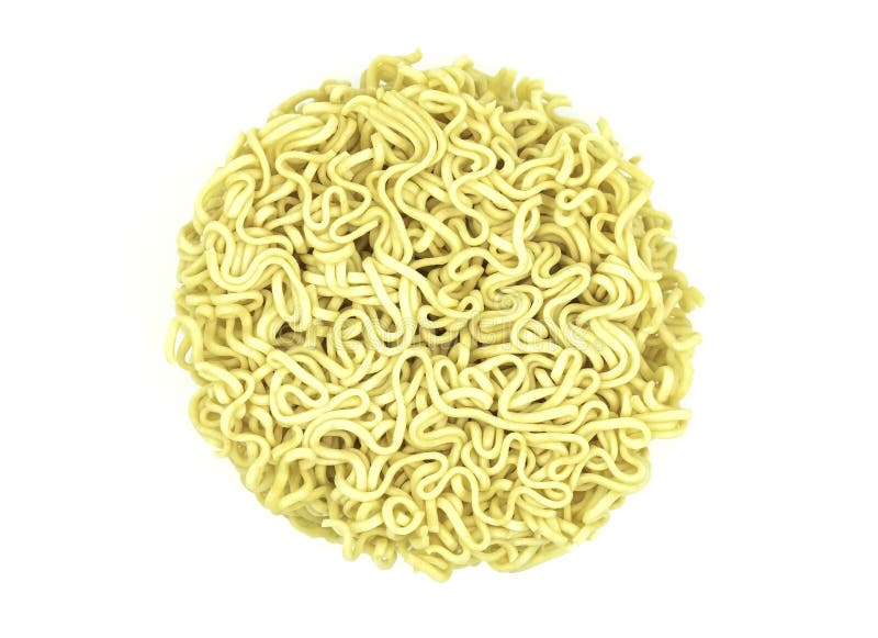 Round Dry Instant Noodles with Spices on Yellow Background, View from ...
