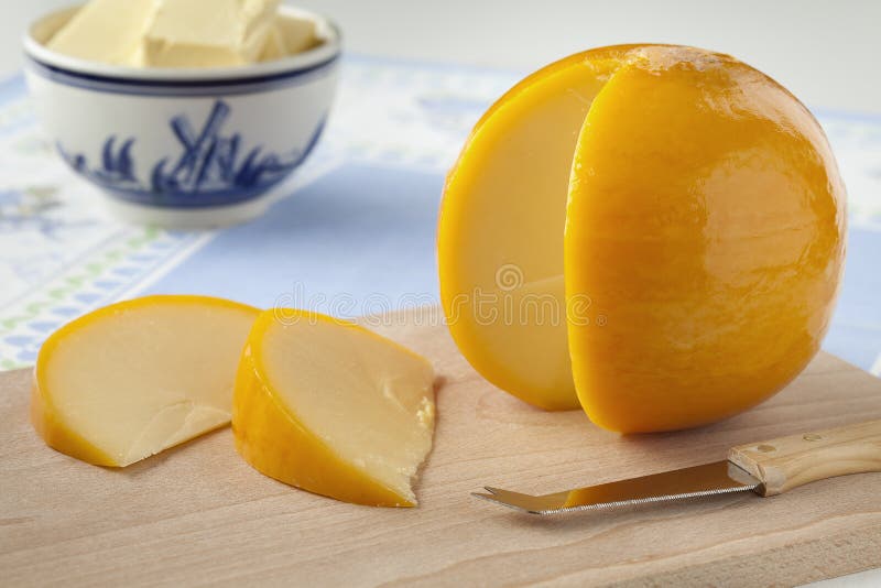 Yellow Round Edam Cheese and Slices Stock Image - Image of cheese ...