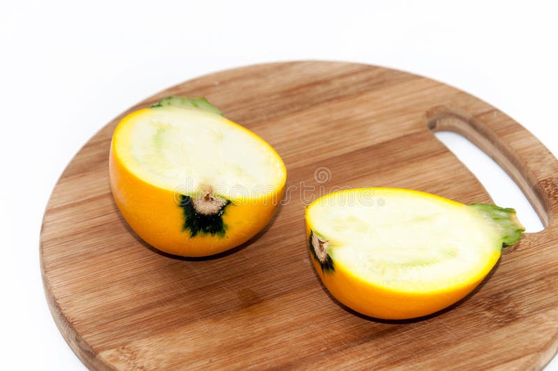 Yellow Round Zucchini Sliced on the Wooden Board Stock Photo - Image of ...