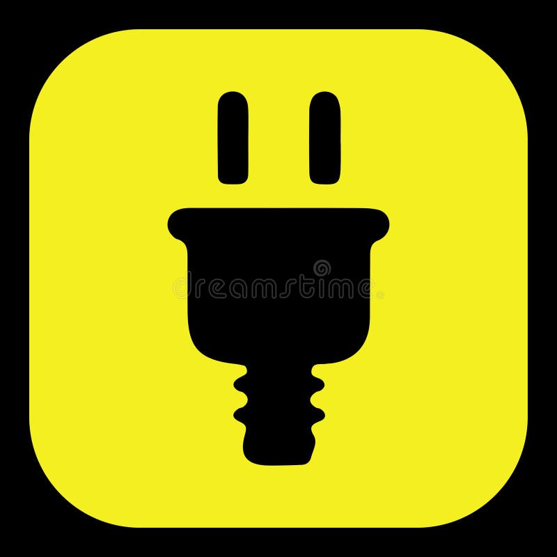 Yellow Rounded Square Information Sign with Black Electrical Plug ...