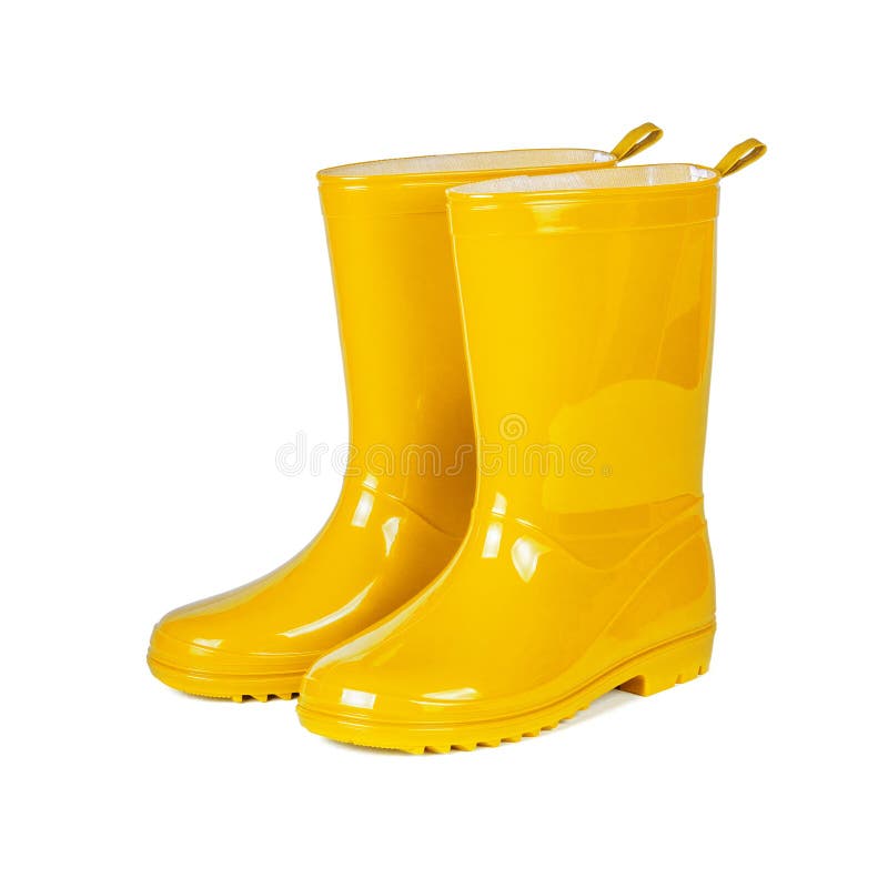 Yellow Rubber Boots Isolated on White Background Stock Photo - Image of ...