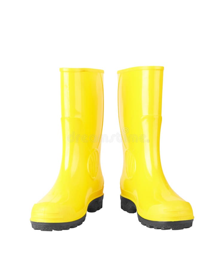 Yellow Rubber Boots on White Stock Image - Image of fashion, water ...