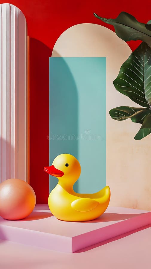 Yellow Rubber Duck in Abstract Geometric Composition with a Red ...