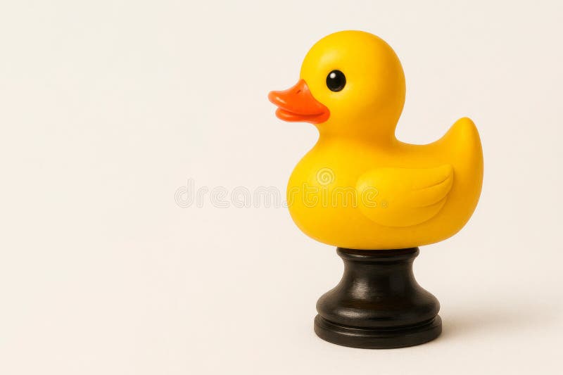 Yellow Rubber Duck on a Chess Piece. Space for Text. Stock Image ...