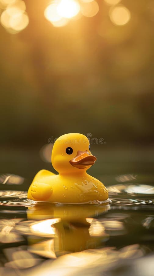 Yellow Rubber Duck Floating on Water at Sunset, Tranquil and Nostalgic ...