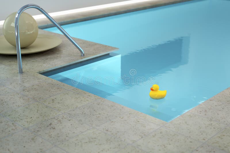 Yellow Rubber Duck in an Indoor Pool Stock Illustration - Illustration ...