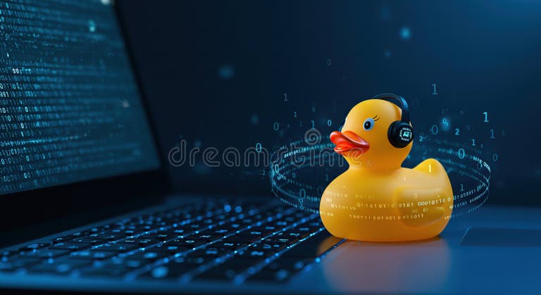 Rubber Duck Debugging on Laptop with Binary Code Visuals Concept Stock ...