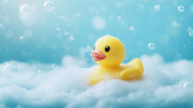 Yellow Rubber Duck in Soapy Water, Playful Bath Concept Stock Photo ...