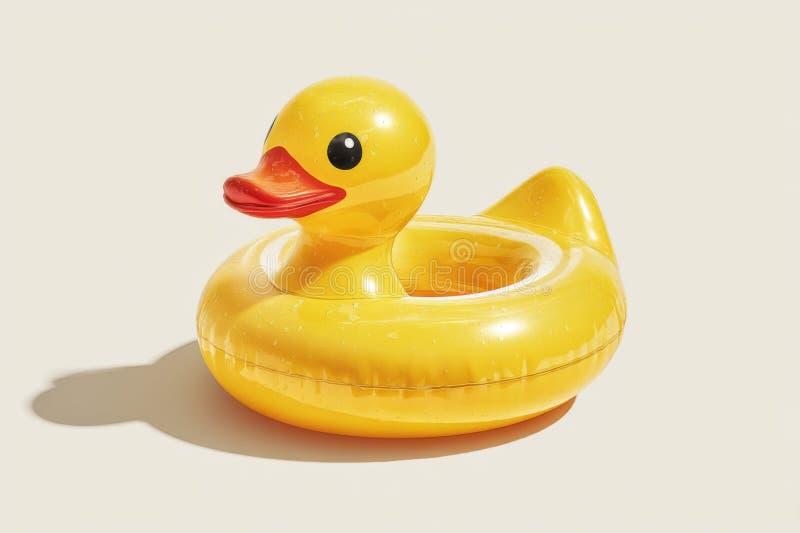 Yellow Rubber Duck Swim Ring on Beige Background Stock Illustration ...