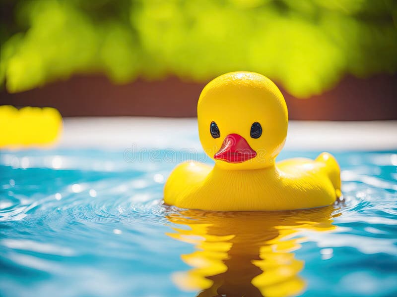 Yellow Rubber Duck Swimming in a Pool. Ai Generative Stock Illustration ...