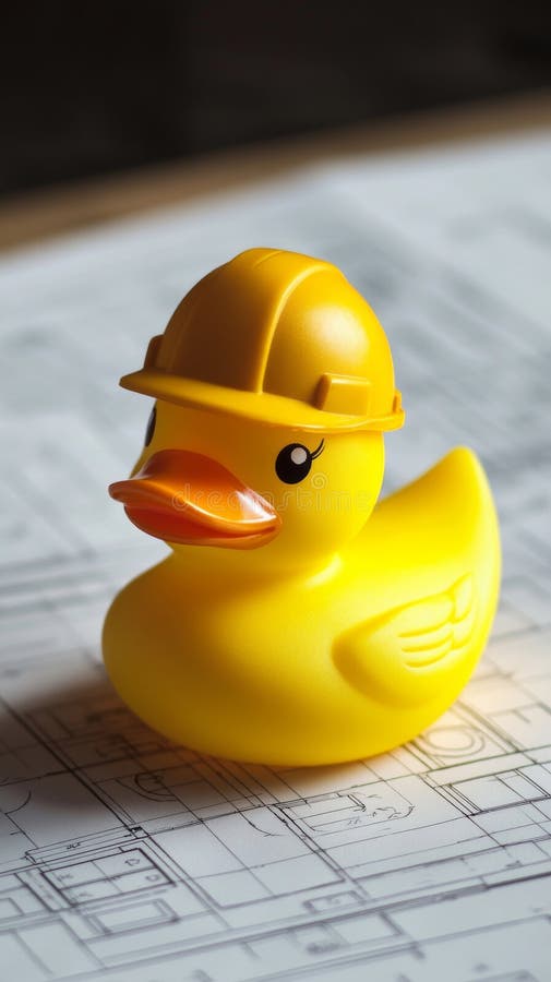 Yellow Rubber Duck Wearing a Construction Helmet on Architectural ...