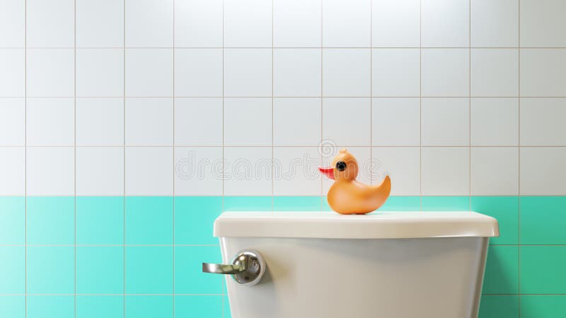 Yellow Rubber Duck on a White Toilet Seat in a Bathroom Stock Photo ...